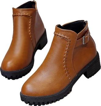 Generico Bottes pour femme &agrave; talons bas, bottines pour femme dhiver d&eacute;contract&eacute;es basses, bottes confortables pour femme Chelsea Bottes &eacute;l&eacute;gantes pour femme Te