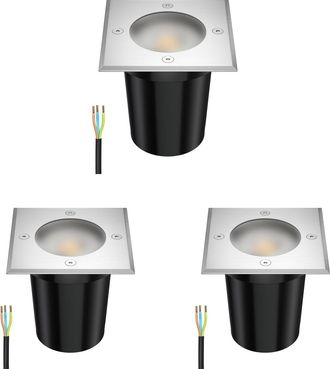 LEDs Com 3 St&uuml;ck Boden-Einbauleuchte RELI f&uuml;r au&szlig;en, IP67, edelstahl, gefrostet, 11 x 11cm, inkl. 8,2W LED Lampe 1179lm, 33&deg;, wei&szlig;