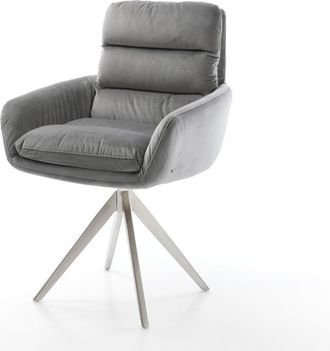 DELIFE Esszimmerstuhl Abelia-Flex mit Armlehnen Samt Grau Kreuzgestell kantig Edelstahl, Esszimmerstühle