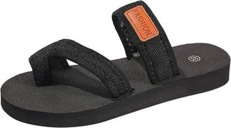 Generic Pantoufles pour femme - D&eacute;contract&eacute;es - Bout ouvert - Chaussures plates et confortables - Chaussures de plage, Noir, 42 EU