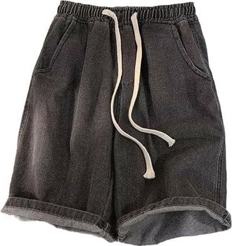 Generic Short cargo d&eacute;contract&eacute; en coton taille &eacute;lastique noir avec poches Short de sport pour homme Pantalon de sport ample Jambe droite Pantalon de travail 