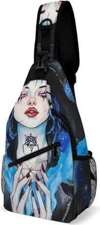 Generic Sacoche Port&eacute; &eacute;paule Art gothique des femmes gothiques bleu glacier et feu Casual Sac &agrave; Bandouli&egrave;re Multifonction Sac &agrave; Dos Militaire pour Voyage Cycl
