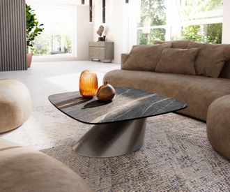 DELIFE Couchtisch Edge Boot 90x90 cm Keramik Laminam Noir Desir Braun Conis Metallic Silber, Couchtische