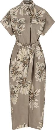 Brunello Cucinelli robe ceintur&eacute;e &agrave; fleurs - Tons neutres