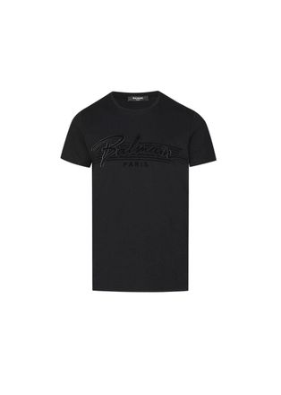Balmain Black Flocked Logo T-Shirt Size M