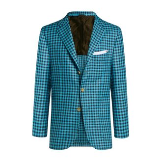 Kiton Fein karierter- einreihiger Blazer - - Jackets - Herren - Blau - M
