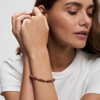 Tamaris Berads Bracelet marron avec boules en m&eacute;tal, acier inoxydable IP dor&eacute;