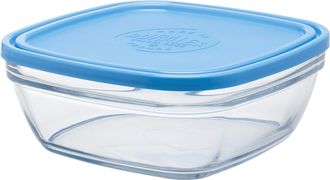 Duralex 9023AM04A1111 Freshbox Carr&eacute; Frischhaltebox mit Deckel, 20x20cm, 2 Liter, Glas, blau, 1 St&uuml;ck