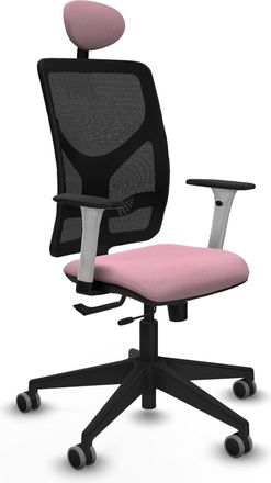 Piqueras y Crespo Schreibtischstuhl mit rosa Rollen, mit wei&szlig;en und schwarzen Armlehnen, h&ouml;henverstellbare Lendenwirbelst&uuml;tze und festes Kopfteil, ausgestattet mit Sync