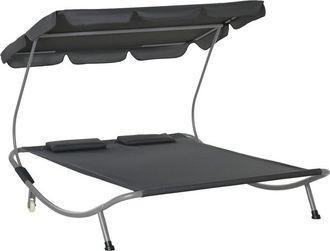 OUTSUNNY Bain de soleil 2 places lit de jardin design contemporain toit r&eacute;glable 2 roulettes 2 oreillers acier &eacute;poxy polyester gris