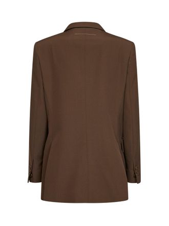 Maison Margiela Womens Blazer Double-Breasted Wool-Blend Brown Polyester Jacket