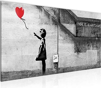 Runa Art Tableau Decoration Murale Banksy Ballon Fille 1 Partie Moderne Toile non tissée Salon Salle Art Urbain Rouge 301612a