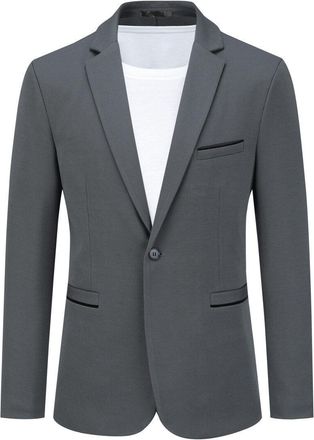 AlltheMen Herren Anzugjacke Slim Fit Mantel Business Alltag Blazer Grau
