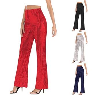 Generic Pantalon évasé pour femme avec paillettes - Legging évasé - Taille haute - Pantalon de danse Bootcut - Pantalon de fête élégant - Pantalon de carnaval