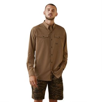 Ariat Mens Rebar Made Tough VentTEK DuraStretch Work Shirt Long Sleeve in Khaki, Size X-Small, by Ariat
