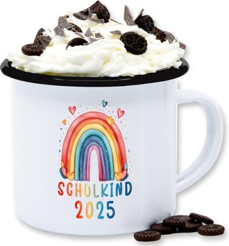 Shirtracer Emaille Tasse Blechtasse - Geschenk - Schulkind 2025 Regenbogen | Einschulung 2025 | Schulanfang 2025-300 ml - Weiß Schwarz - 2023 schulanfangsgeschen