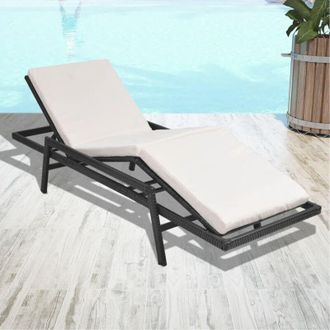 vidaXL vidaXL Chaise longue avec coussin R&eacute;sine tress&eacute;e Noir