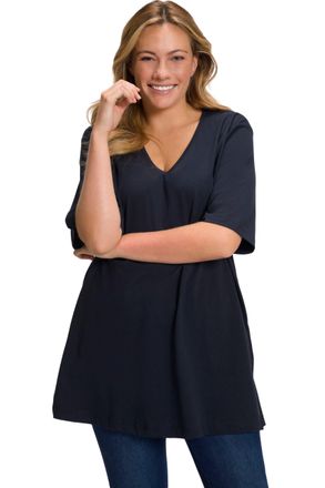 Ulla Popken Damen gro&szlig;e Gr&ouml;&szlig;en &Uuml;bergr&ouml;&szlig;en Plus Size T-Shirt, Basic, Relaxed Fit, V-Ausschnitt, Halbarm Marine 42+ 515283755-42+