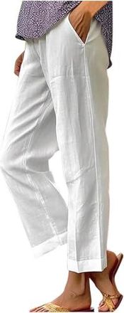Generic Pantalon d&eacute;t&eacute; 7/8 pour femme - L&eacute;ger - Avec cordon de serrage et poches - Pantalon en coton et lin - Pantalon &eacute;l&eacute;gant et a&eacute;r&eacute; - D&eacute;contract&eacute; - Conforta