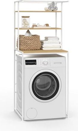 IDMarket Meuble étagères Dessus Machine à Laver Detroit Bois et métal Blanc