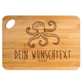 Mr. & Mrs. Panda Personalisiertes Schneidebrett Tintenfisch - Personalisierte Geschenke, Holzbrett Mit Gravur, Krake, Ozean, Meerestier, Brett Namen, Meer, Logo, Wasse