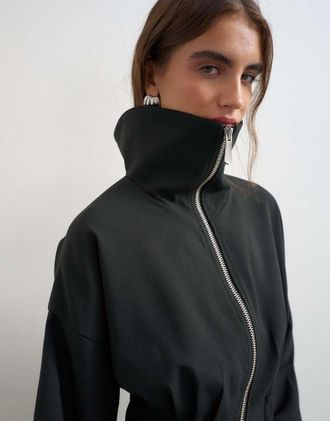 Topshop Kombiteil-Trainingsjacke mit Stehkragen und Taillierung in Schwarz