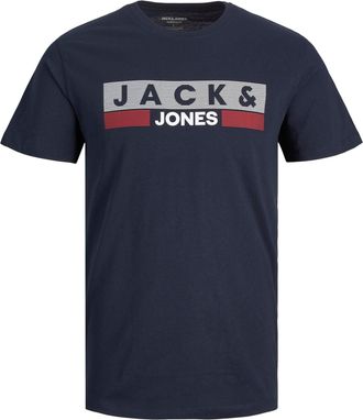 Jack & Jones Jack & Jones Herren Logo T-Shirt Plus Size | Rundhals Kurzarm Shirt | &Uuml;bergr&ouml;&szlig;en Shortsleeve JJECORP, Farben:Dunkelblau-2, Gr&ouml;&szlig;e:7XL