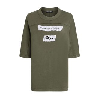 Dolce & Gabbana Bedrucktes T-Shirt mit Eins&auml;tzen - - Sweatshirts & Hoodies - Damen - Gr&uuml;n - L
