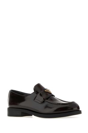 Prada Womens Dark Brown Leather Loafers Bruciato Mocassini