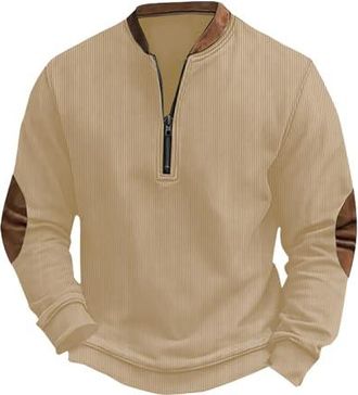 Generic Sweat-shirt en polaire confortable pour homme - Mode automne - Velours côtelé décontracté à manches longues - Demi-fermeture éclair - Pour la vie quot
