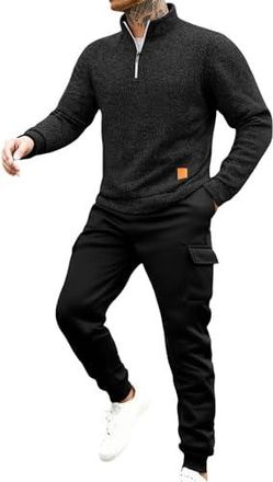 Generic Surv&ecirc;tement dhiver pour homme avec doublure en polaire et pantalon de jogging cargo pour homme, ensemble complet avec fermeture &eacute;clair 1/4, col en V e