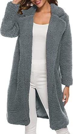 Generic Manteau en laine dagneau &agrave; manches longues pour femme - Couleur unie - Longueur moyenne, gris fonc&eacute;, S