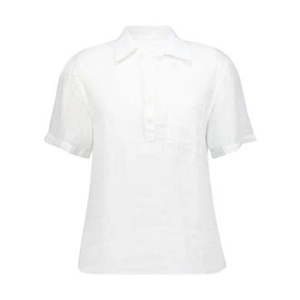 120% Lino Femme, Blouses et Chemises, Blanc, Taille: 44 FR Chemise Blanche Manches Courtes en Lin Coupe Droite
