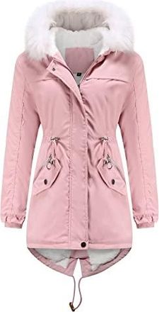 Generic Vestes pour femmes 2026 Manteau &eacute;pais dhiver chaud faux capuche couleur unie grande taille mi-longueur manteau veste, rose, L