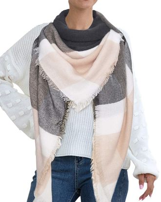 Lantch Damen Schal Kariert &uuml;bergro&szlig;er Quadratisch Deckenschal Herbstschal Winterschal Karo Tartan Streifen Plaid Muster XXL Oversized Fransen Poncho (Stil 1)