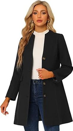 Allegra K Manteau dhiver &eacute;l&eacute;gant pour femmes col en V simple boutonnage long manteau Noir XS