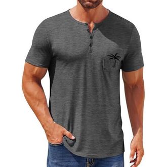 Generic T-shirt d&eacute;t&eacute; d&eacute;contract&eacute; &agrave; manches courtes pour homme avec 4 boutons &eacute;l&eacute;gant pour la mode Border, gris fonc&eacute;, 3XL