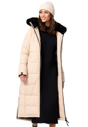 Navahoo Damen Wintermantel (XS-XXL) - Kapuze & Fell abnehmbar, Teddyfell innen, Lange Winterjacke, Warme Jacke Frauen B990 (XS, Beige)