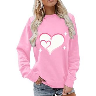 Generic Sweatshirt de Saint-Valentin pour femme avec imprim&eacute; coeur Sweat-shirt &agrave; capuche Mat&eacute;riau doux T-shirt &agrave; manches longues Mode d&eacute;contract&eacute;e Col rond Sw