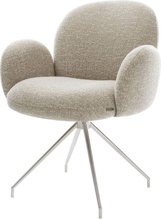 DELIFE Polsterstuhl Nube-Flex mit Armlehnen Kreuzgestell konisch Edelstahl Webstoff Soft Beige Taschenfederkern