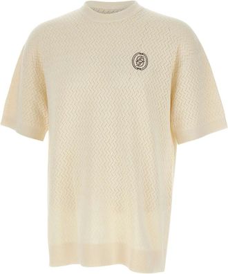 Dr&ocirc;le de Monsieur Homme, Pulls, Blanc, Taille: M T-Shirt Maille Ajour&eacute;e D Miroir
