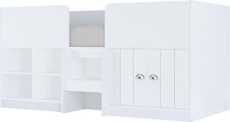 Vente-Unique Vente-unique - Lit mi-hauteur 90 x 190 cm avec rangements - Coloris : Blanc - boutanio
