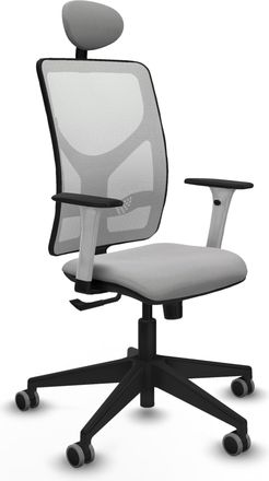 Piqueras y Crespo B&uuml;rostuhl mit schwarzen und wei&szlig;en Armlehnen, h&ouml;henverstellbare Lendenwirbelst&uuml;tze und festes Kopfteil, ausgestattet mit 3 Positionen, Wei&szlig;/Hellgrau