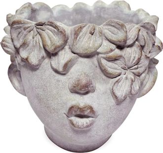 Matches 21 matches21 Dekorativer Kopf mit Blüten & Blättern Kussmund Pflanzgefäß Pflanztopf Zement grau 1 STK 12x10,5x9,5 cm