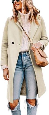 Generic Trench mi-long en laine m&eacute;lang&eacute;e &agrave; double boutonnage avec col &agrave; revers, convient pour une tenue d&eacute;contract&eacute;e dhiver, ecru, XXL