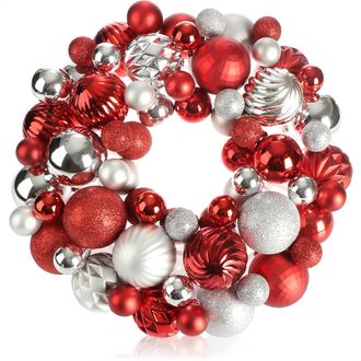 Com-Four Türkranz Weihnachten - Adventskranz mit verschiedenen Christbaumkugeln in schönen Farben Ø ca. 32 cm - toll glänzende Weihnachtsdeko - Tischkranz