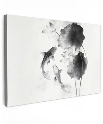 MuchoWow &copy; Wandbilder Klein 30x20 cm Mini Schlafzimmer Home Deko Wohnung Bild Wohnzimmer Fotoleinwand Wand Bilder Leinwand Wall Decor Lotusblumen - Fische - Bl
