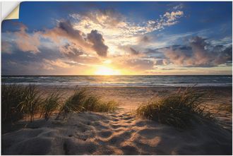 Artland ARTland Wanddeko Wandtattoo selbstklebende Vinylfolie 120x80 cm Strand Meer Küste Maritim Landschaft Sonnenuntergang Himmel Wolken T2SY