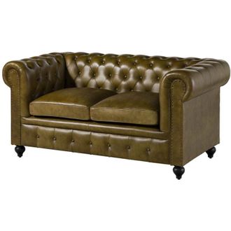 Massivmoebel24 Sofa 2-Sitzer Echtleder 158x82x75 gr&uuml;n CHESTERFIELD 302