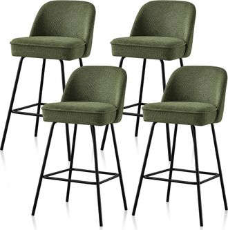 Ainpecca 4er Set Barhocker mit R&uuml;ckenlehne Gr&uuml;ner Barstuhl aus Leinenstoff mit gepolsterter Sitzfl&auml;che & elastischem Schaumstoff Metallbeine mit Fu&szlig;st&uuml;tze f&uuml;r 